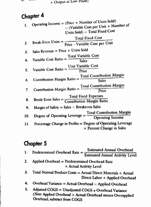 Cost Accounting Formulas - Studocu