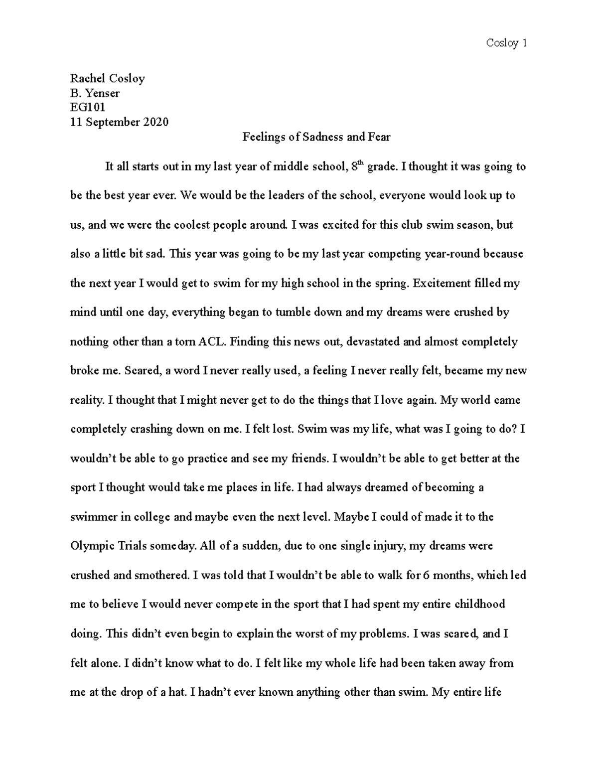 Narrative Essay Rough Draft - Cosloy 1 Rachel Cosloy B. Yenser EG 11 ...