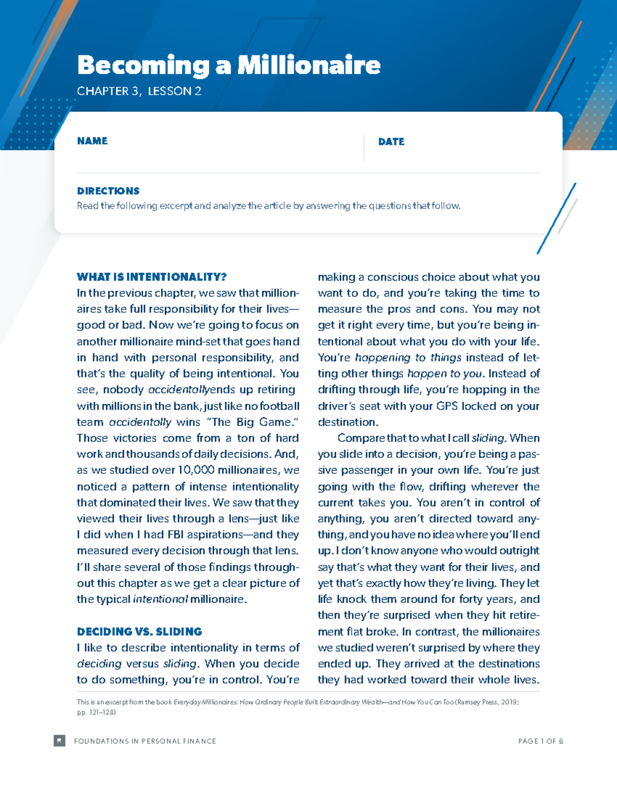 Ramsey 3 - Becoming a Millionaire CHAPTER 3, LESSON 2 NAME DATE ...