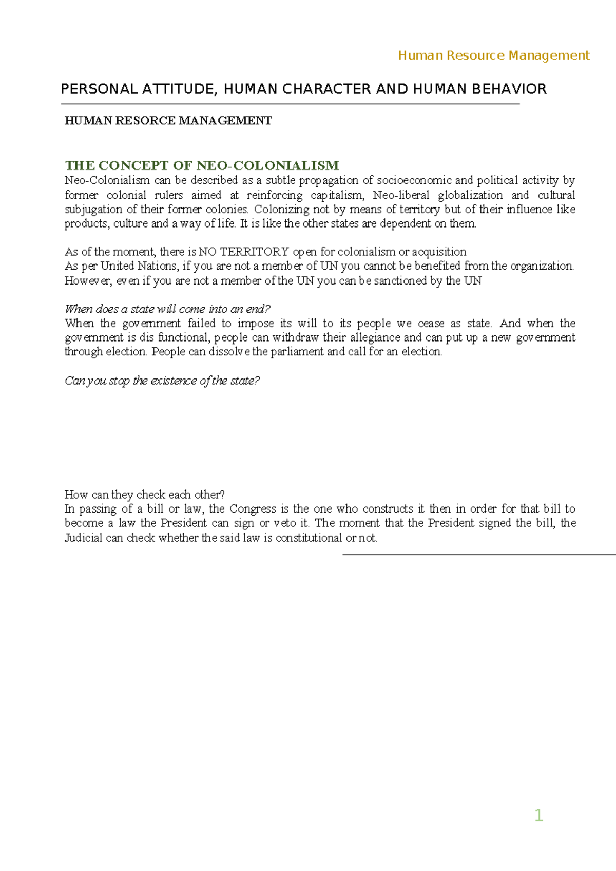 HRM 1 - notes on human resource management - PERSONAL ATTITUDE, HUMAN ...