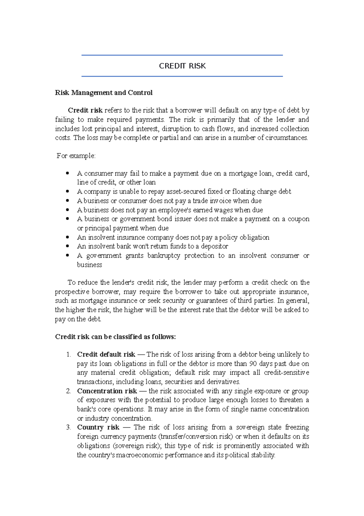 Credit RISK (lesson 9) - practice material from chapter 9 - CREDIT RISK ...