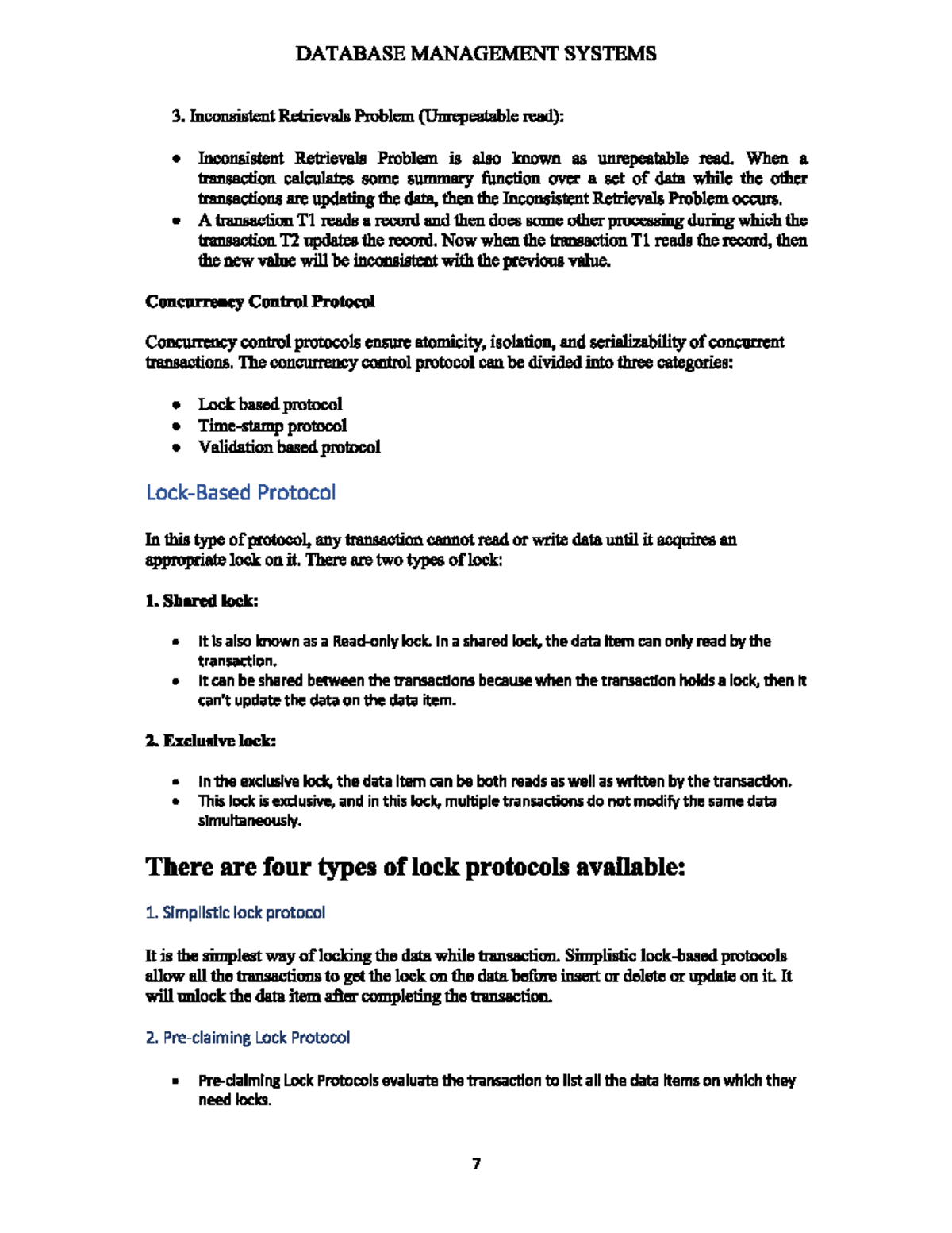 Concurrency & recovery - Masters of computer applications - Studocu