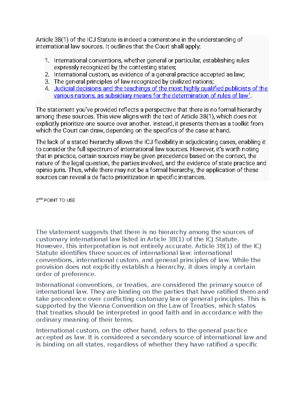 Info relating to ass 2-research info - Article 38(1) of the ICJ Statute ...