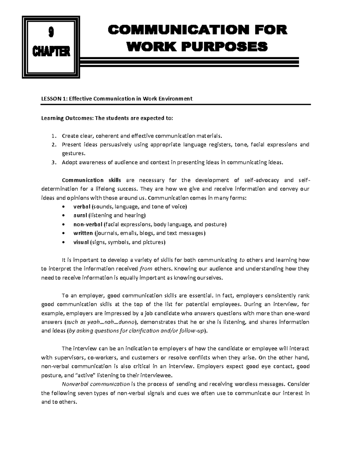 PC- Chapter-9 - Hope it helps - LESSON 1: Effective Communication in ...