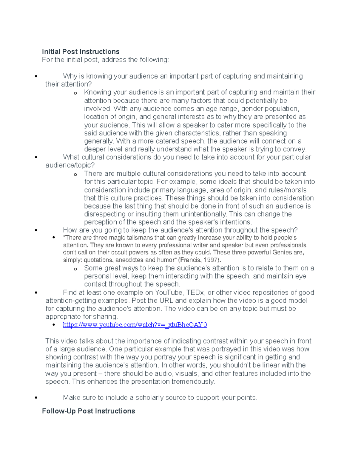 Initial Post Instructions - With any audience comes an age range ...