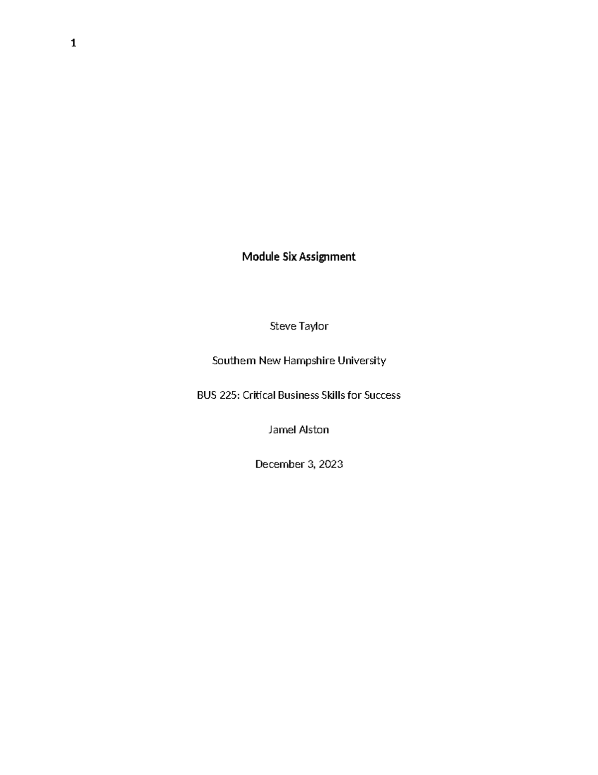 BUS225 Module Six Assignment Edited - Module Six Assignment Steve ...