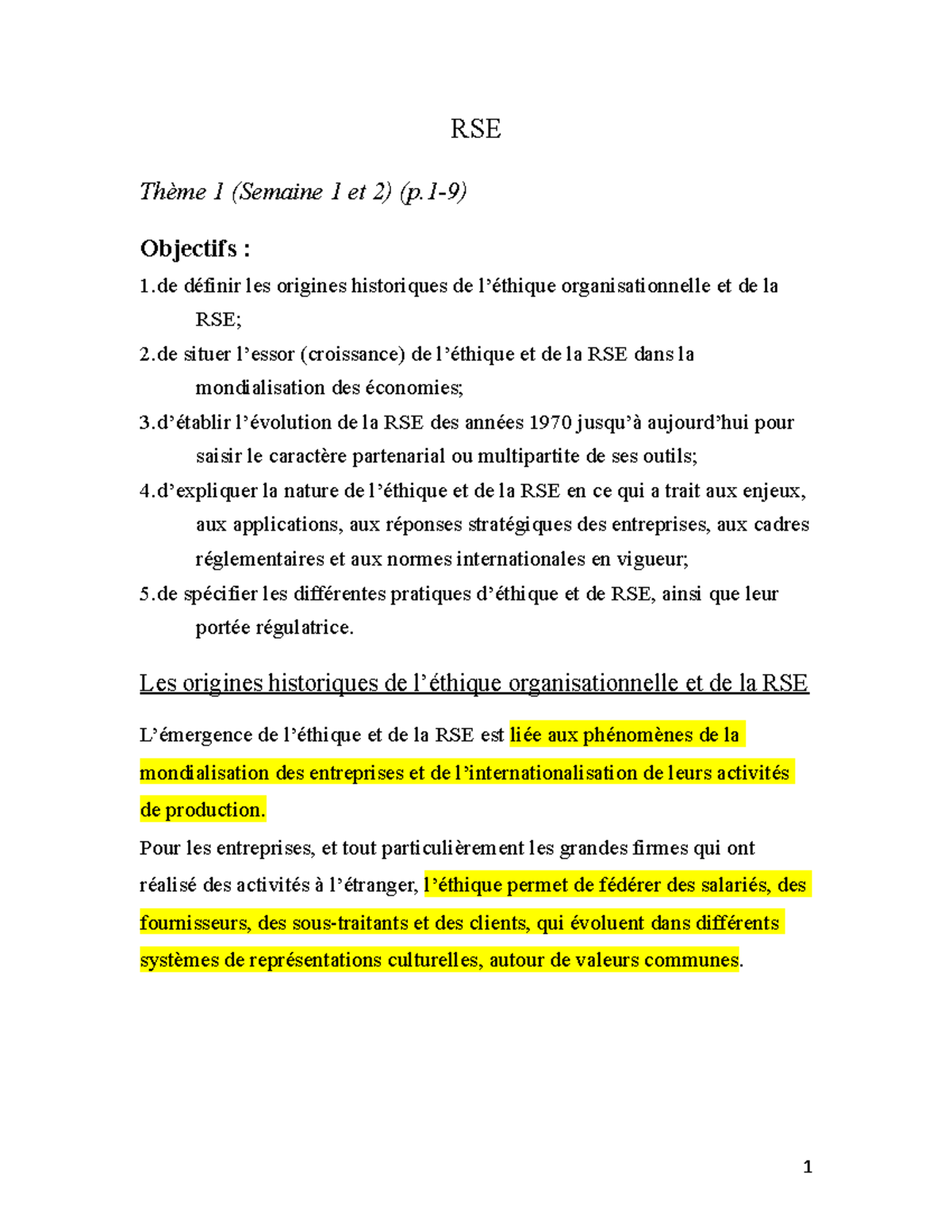 RSE (note de cours) - RSE Thème 1 (Semaine 1 et 2) (p-9) Objectifs : 1 ...