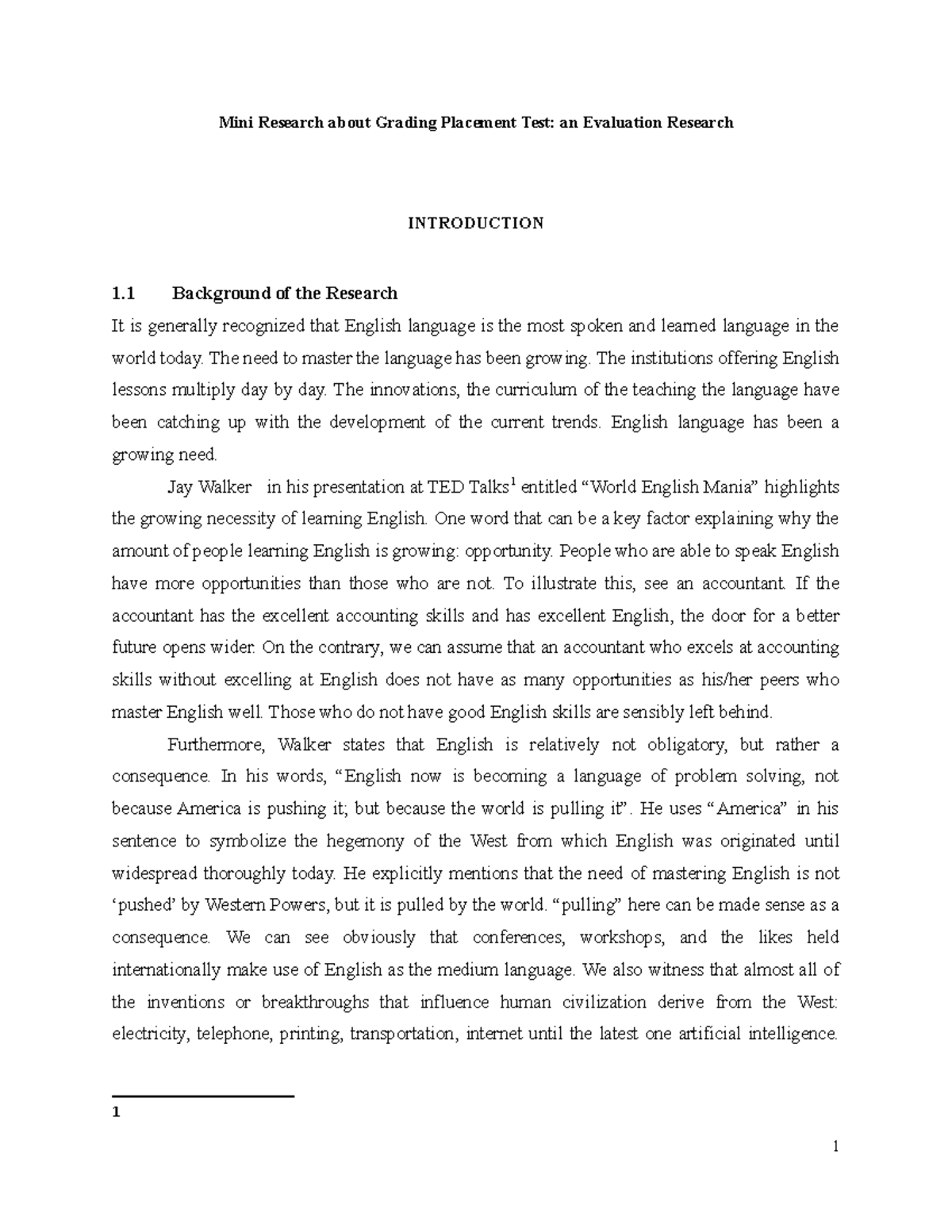 Mini Research about Grading Placement Test an Evaluation Research ...