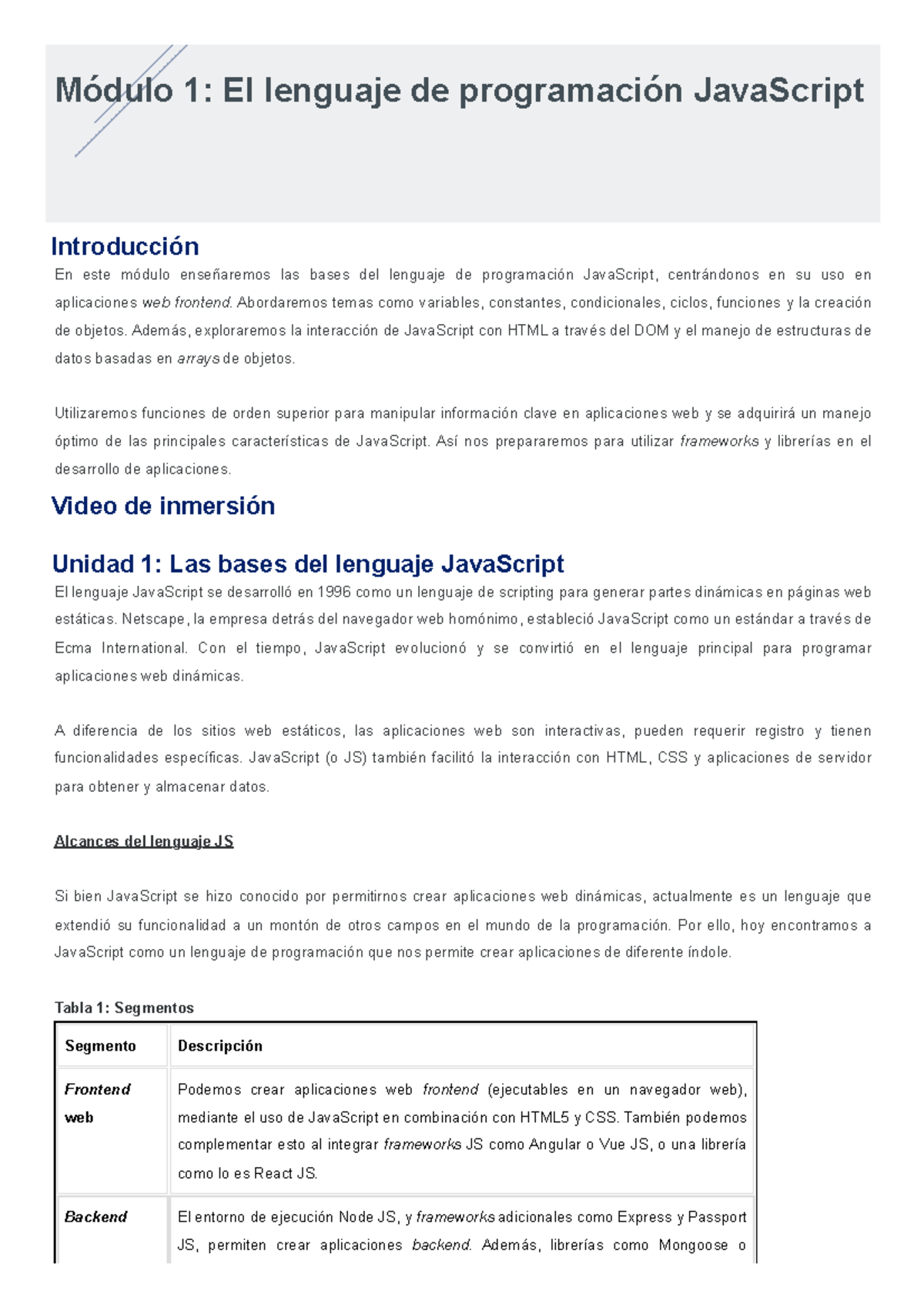 Modulo 1 - Módulo 1: El lenguaje de programación JavaScript ...