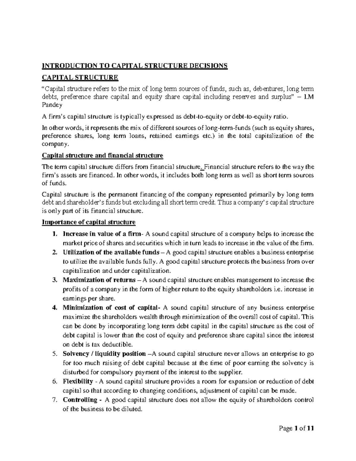 Topic 4 COST OF Capital student notes - INTRODUCTION TO CAPITAL ...