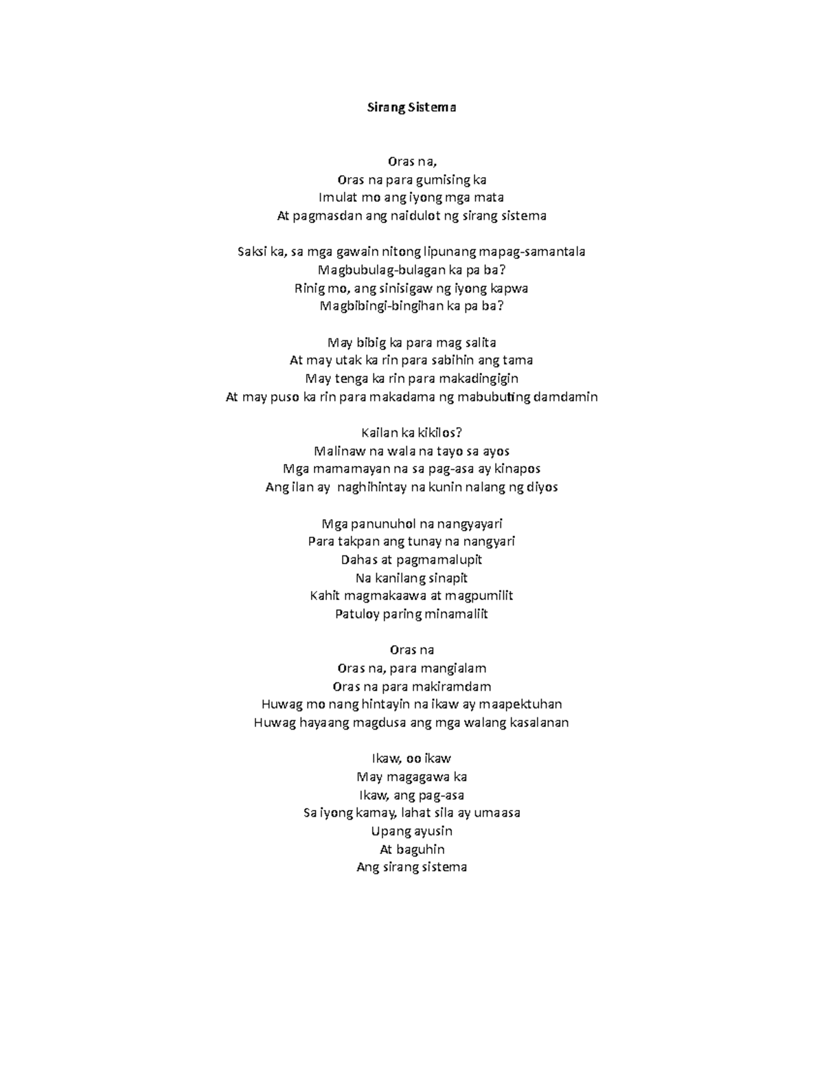 Sirang Sistema - Malikhaing Komunikasyon - Studocu