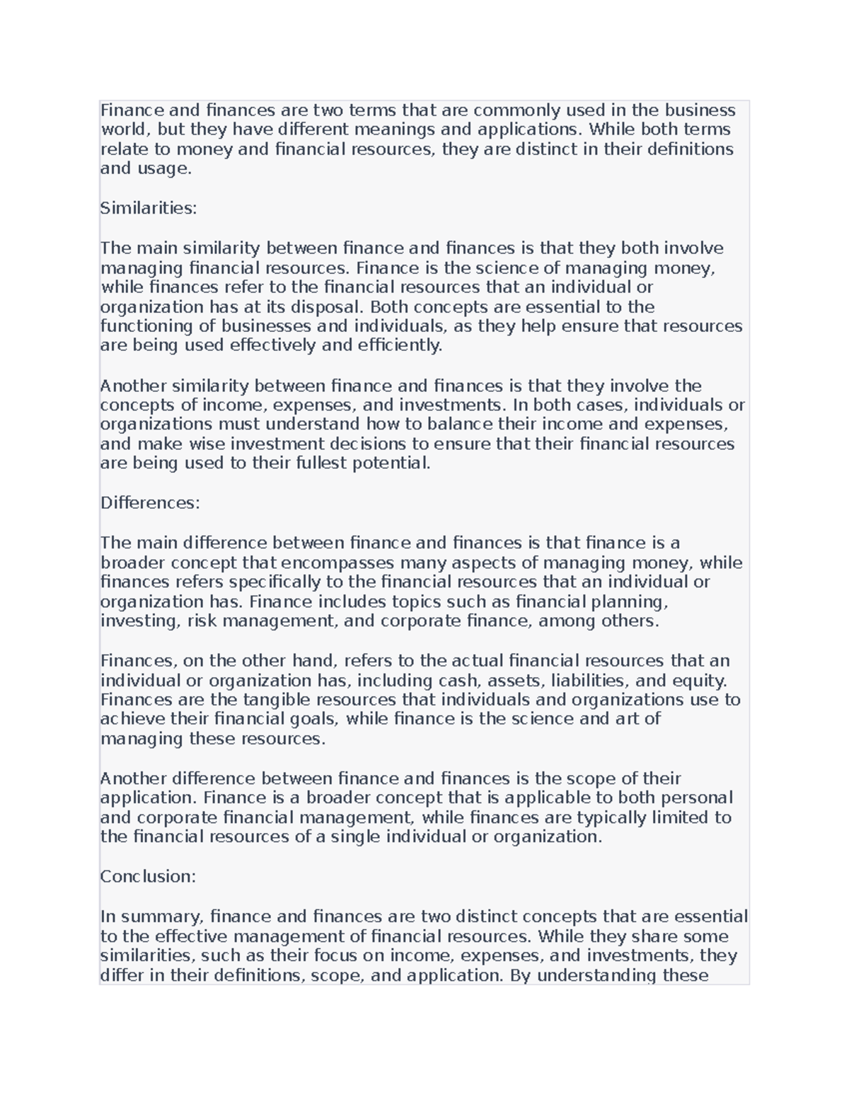 Finance VS Finances - Finance and finances are two terms that are ...