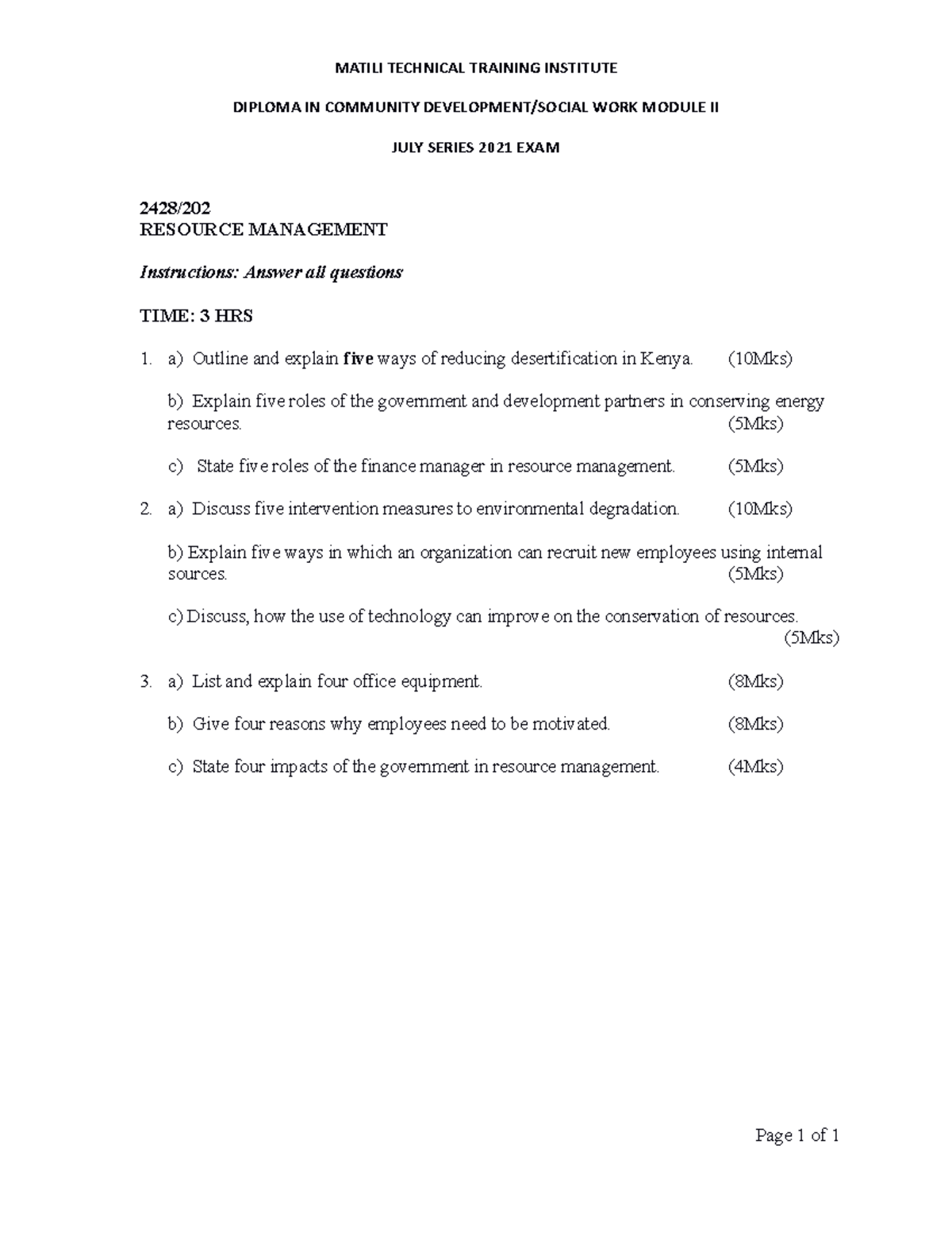 Resource Management - This are training notes for knec program - MATILI ...