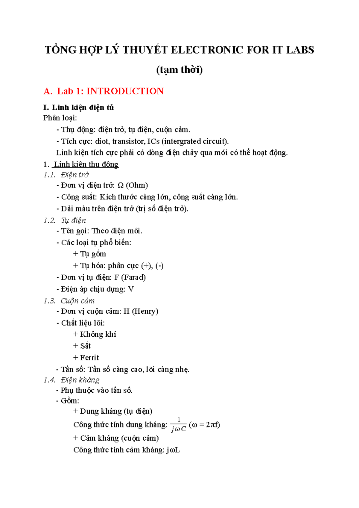 Tổng-hợp-lý-thuyết-Elec-for-IT-labs 2 - TỔNG HỢP LÝ THUYẾT ELECTRONIC FOR IT LABS (tạm thời) A ...
