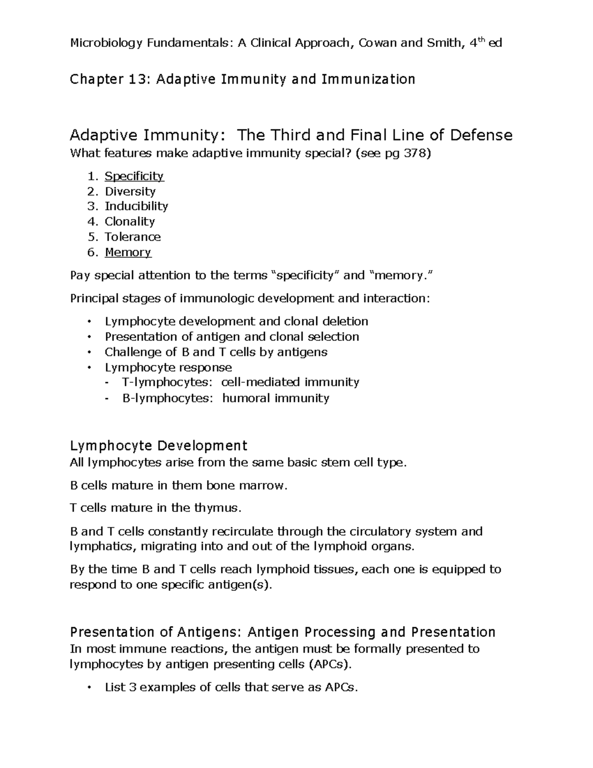 Chapter 13 Lecture Outline - Chapter 13: Adaptive Immunity and Immunization Adaptive Immunity ...