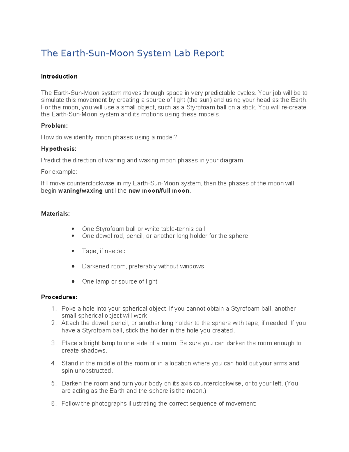 Earth sun moon system lab report - The Earth-Sun-Moon System Lab Report ...
