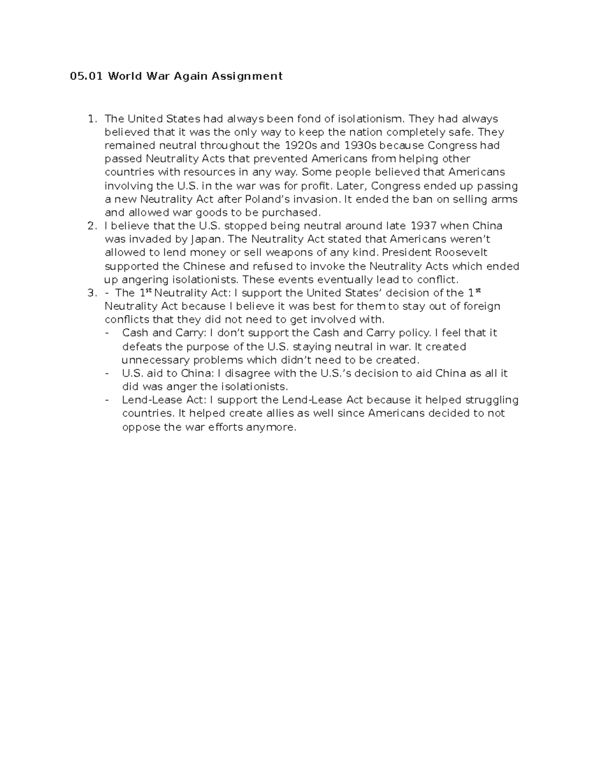 05.01 World War Again Assignment - 05 World War Again Assignment 1. The ...