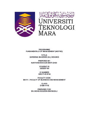 Individual Assignment MGT 162 - INDIVIDUAL ASSIGNMENT STUDENT SELF ...