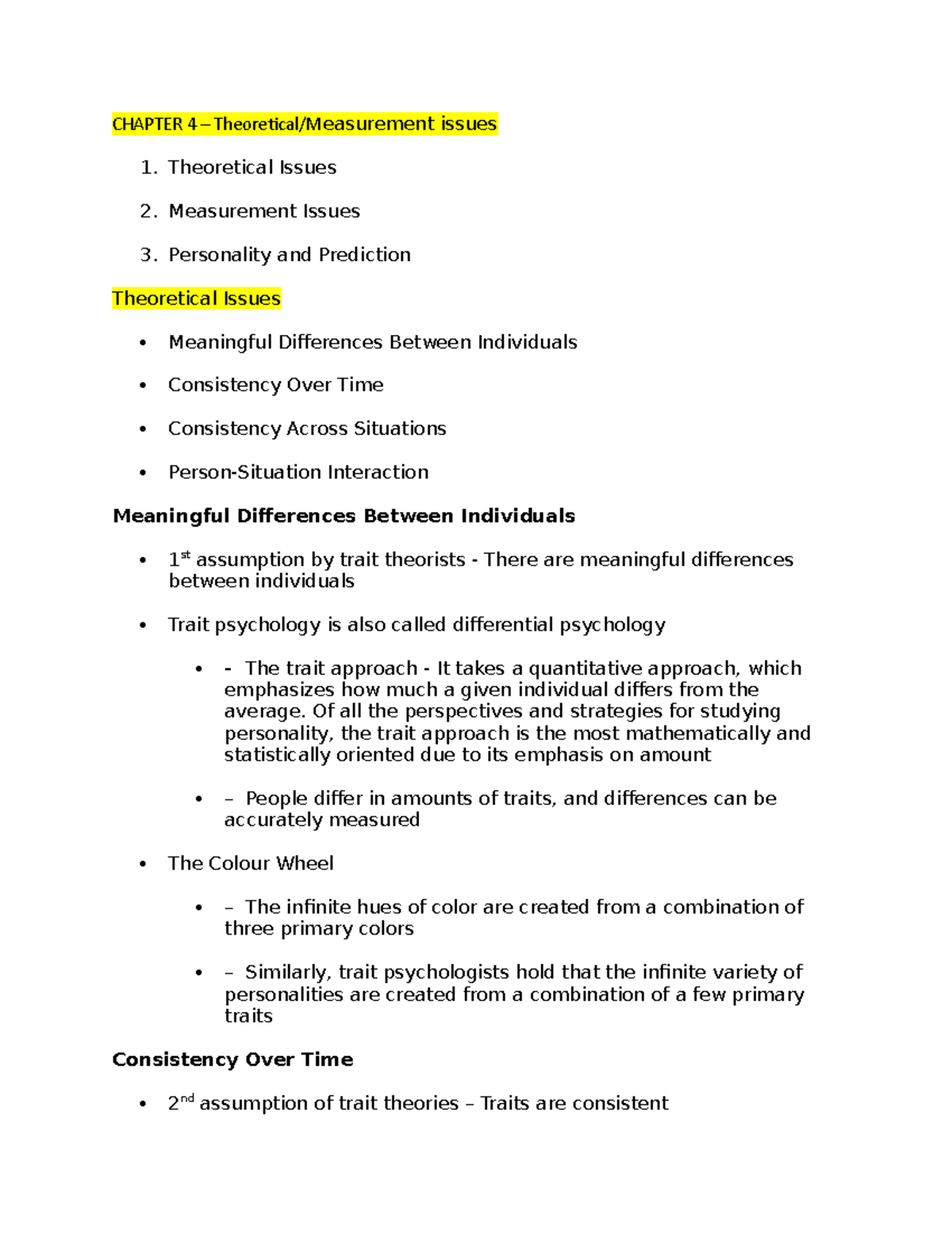 Chapter 4 - notes - CHAPTER 4 – Theoretical/Measurement issues ...