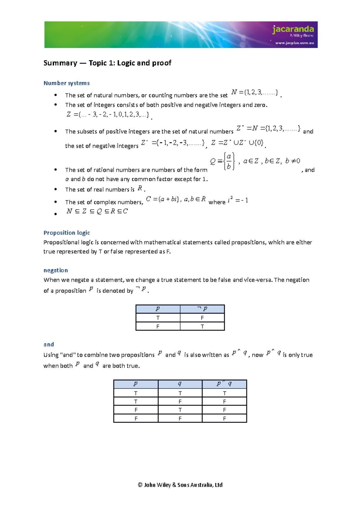 Doc-37055 - proof - Summary — Topic 1: Logic and proof ####### Number ...