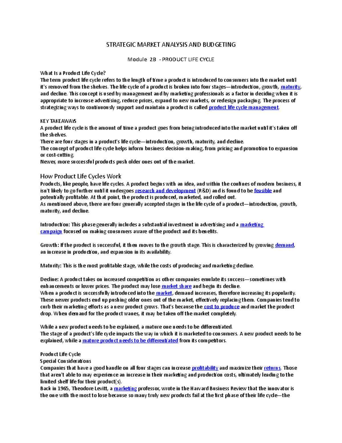 Module 2B - Product Life Cycle - BASIC Fin. Acc. & Rep. - Studocu
