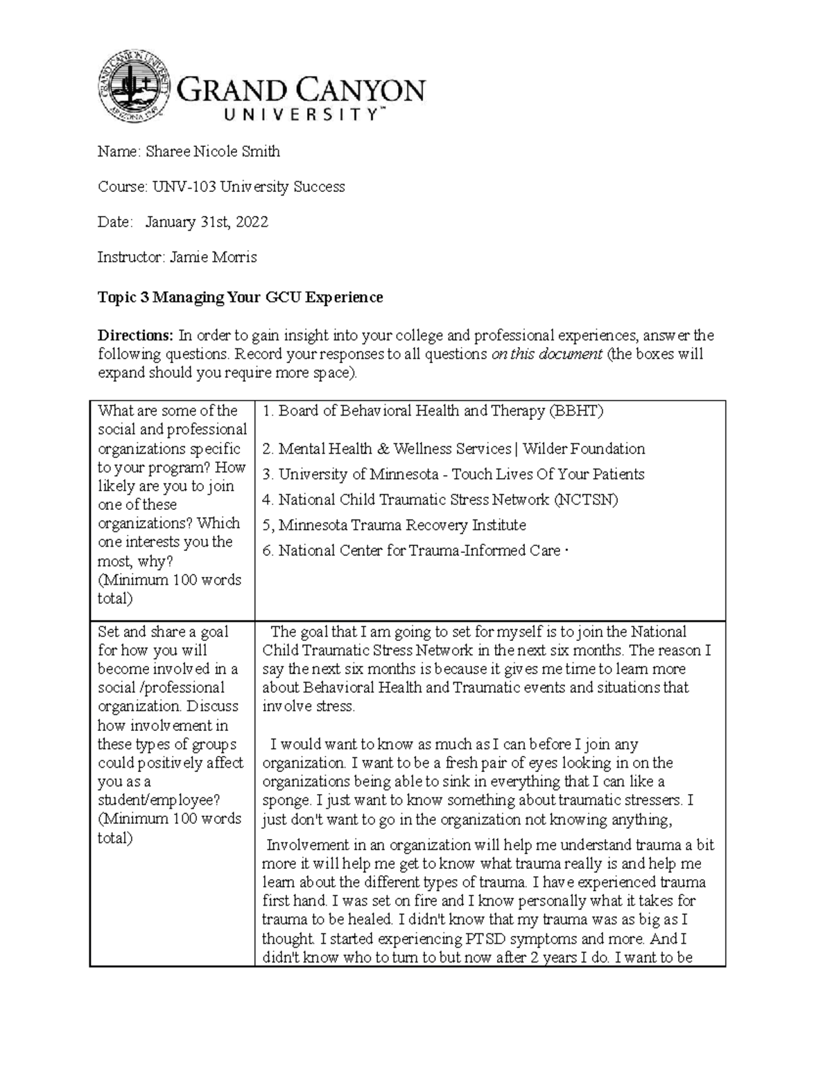 Sharee Smith UNV-103 T3 Your GCUExperience Online (2) - Name: Sharee ...