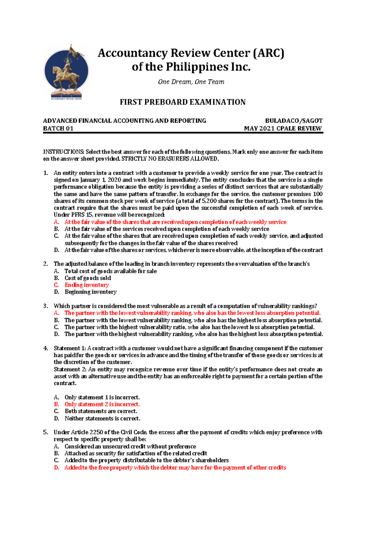 AFAR May2021 1st Preboard with answer - Financial Accounting - ANTEO - Studocu