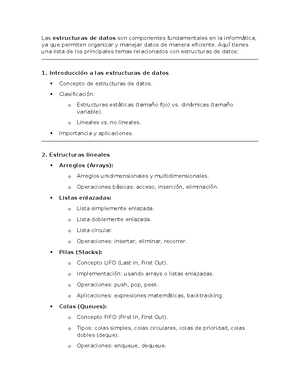 Resumen de Estructuras Avanzadas - Estas estructuras van más allá de ...