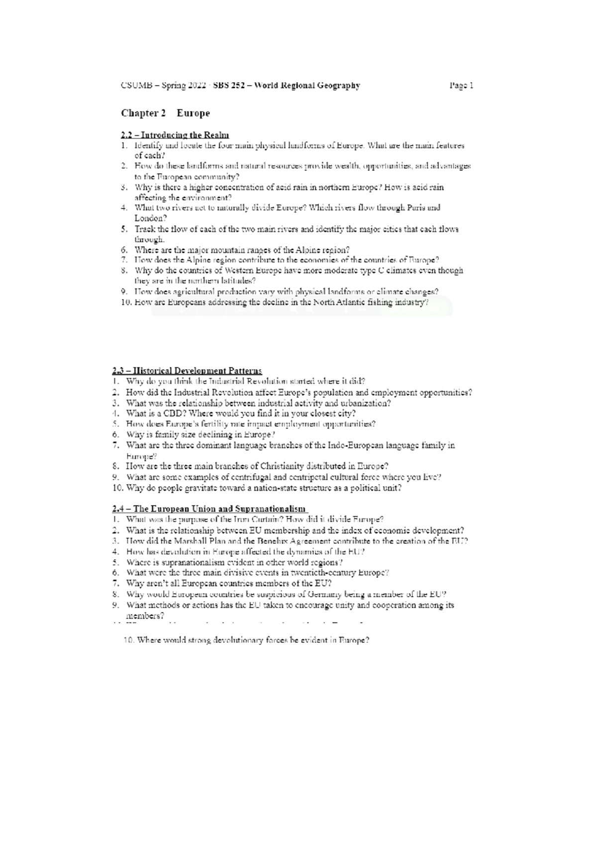 Study questions - notes Ch 2 - SBS 252 - Studocu