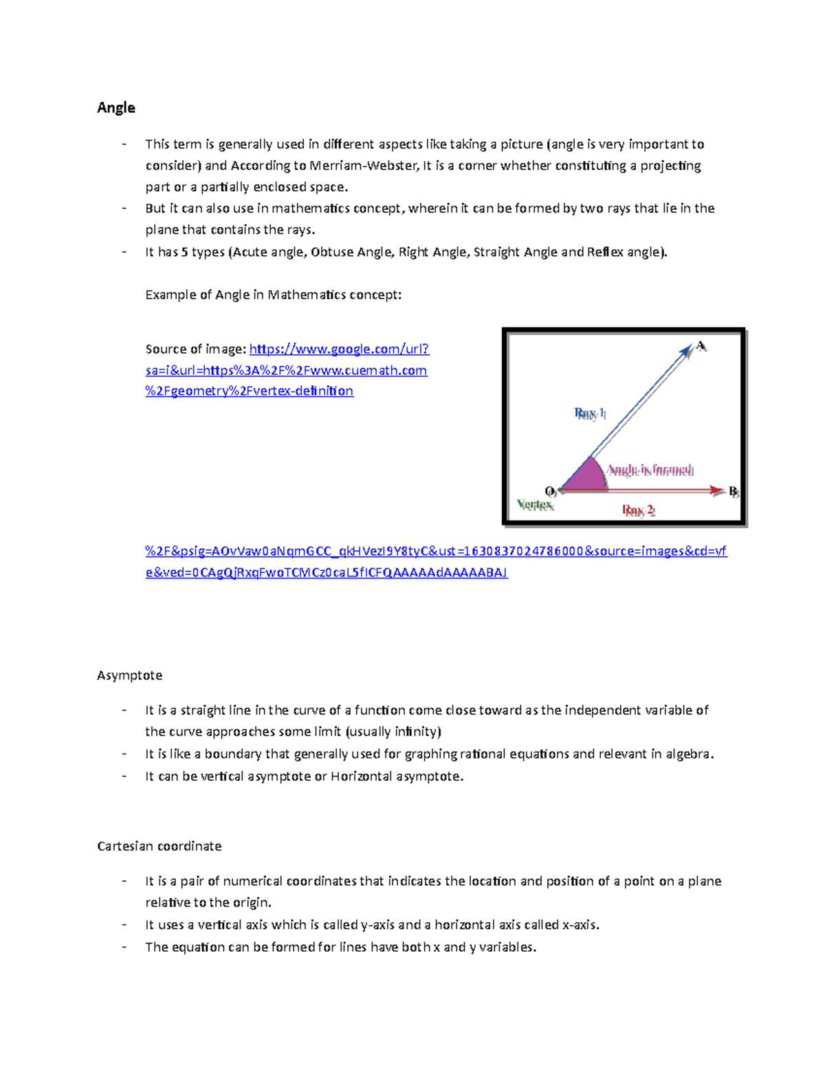 Mathematical Terms With meaning, usage and examples - Angle - This term ...