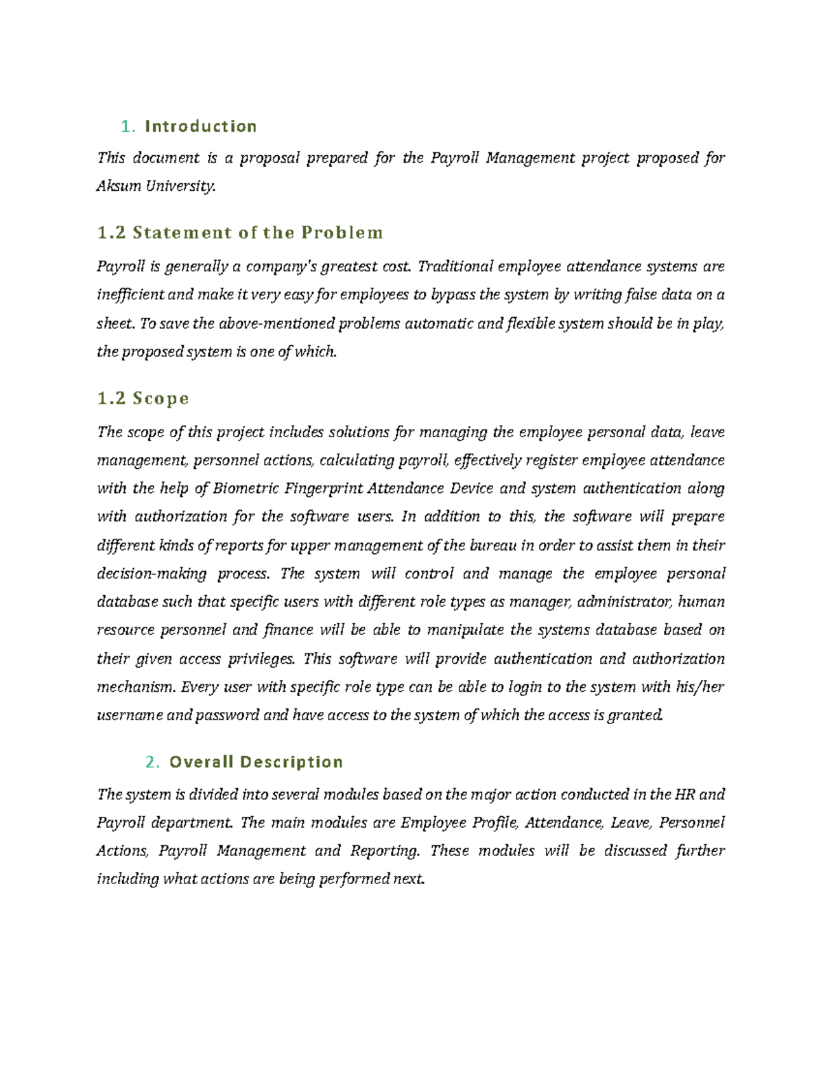 Payroll Management project proposal - 1. Introduction This document is ...