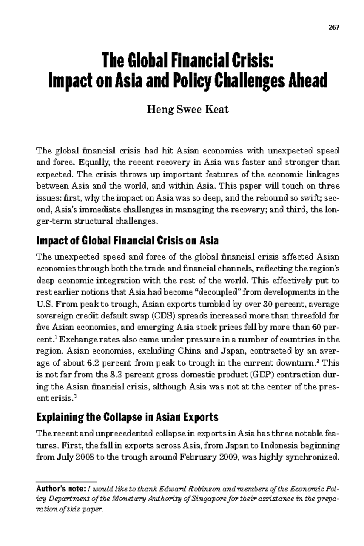 Asia and GFC and its effect Panel Heng Annotated - 267 The global ...