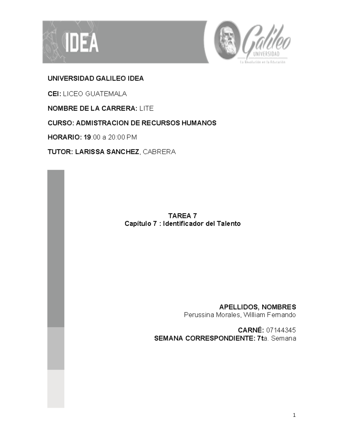 Tarea 7 Admon RRHH 07144345 William Perussina - Tarea Identificador del ...