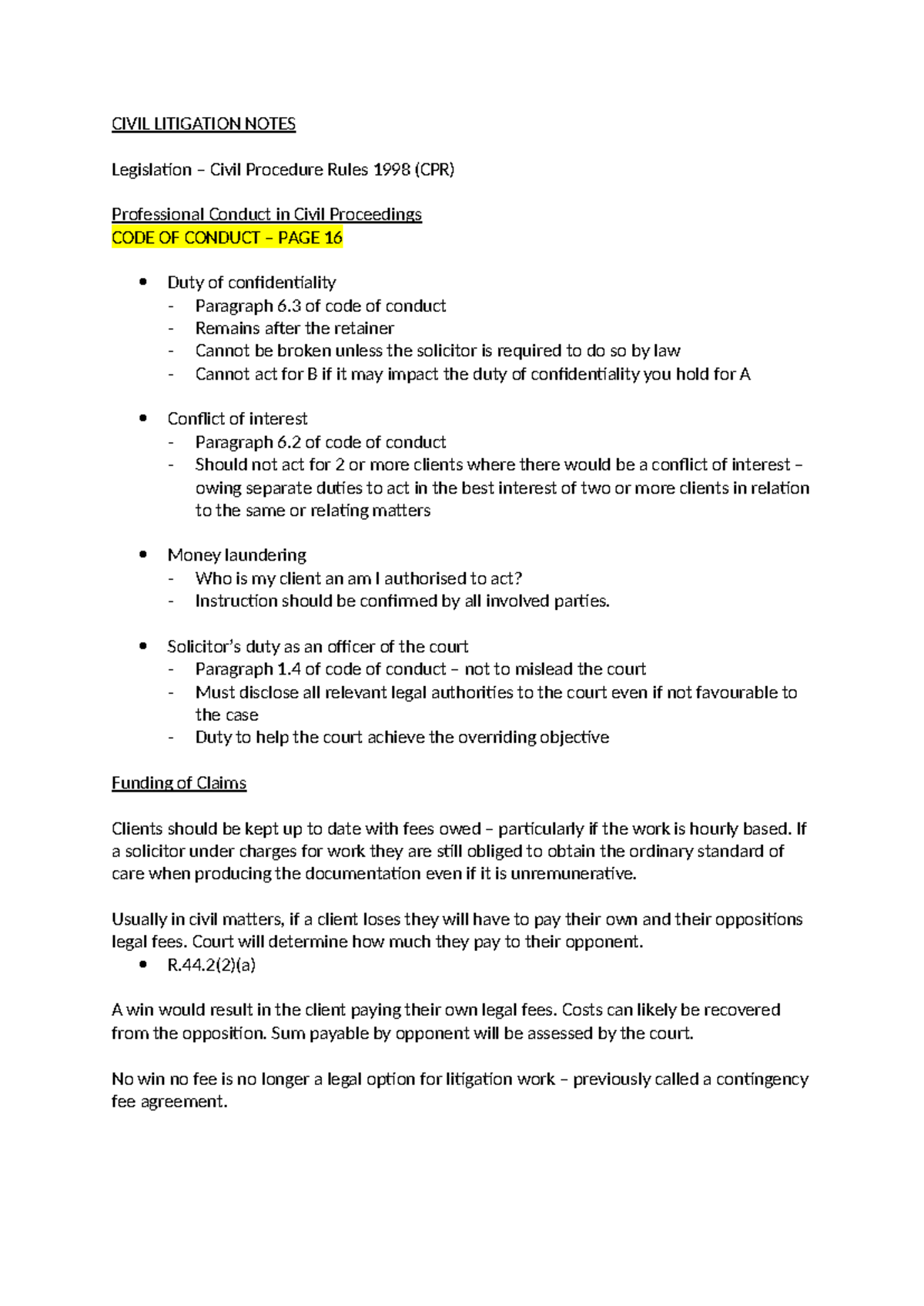 Civil Litigation Notes - CIVIL LITIGATION NOTES Legislation – Civil ...