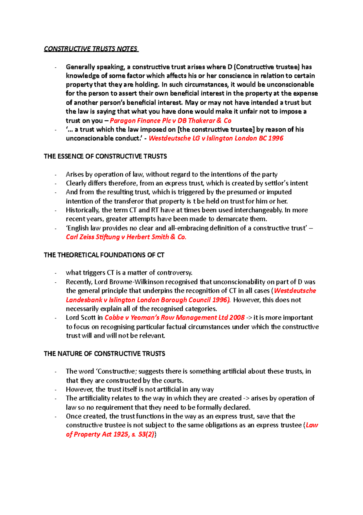 Constructive Trusts Notes - CONSTRUCTIVE TRUSTS NOTES - Generally ...