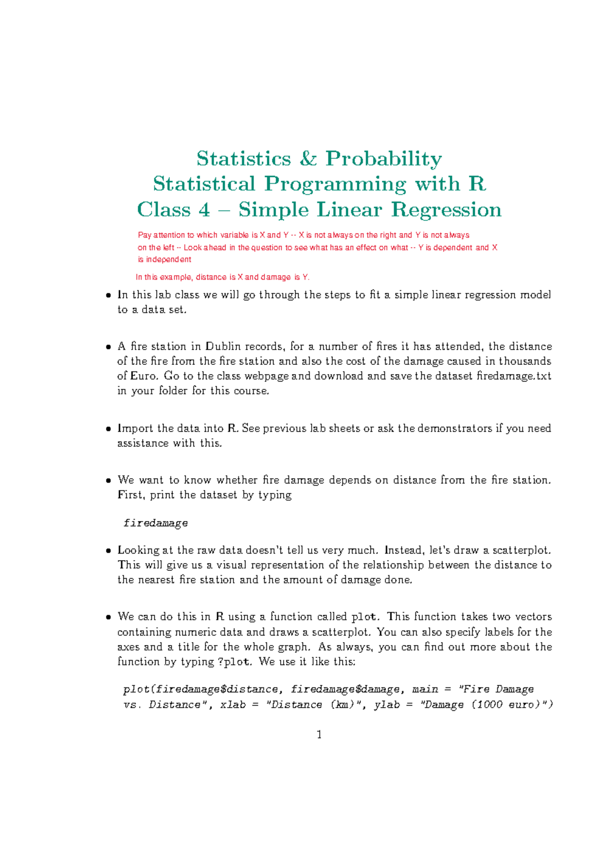 Lab 4 Simple Linear Regression - Statistics & Probability Statistical ...