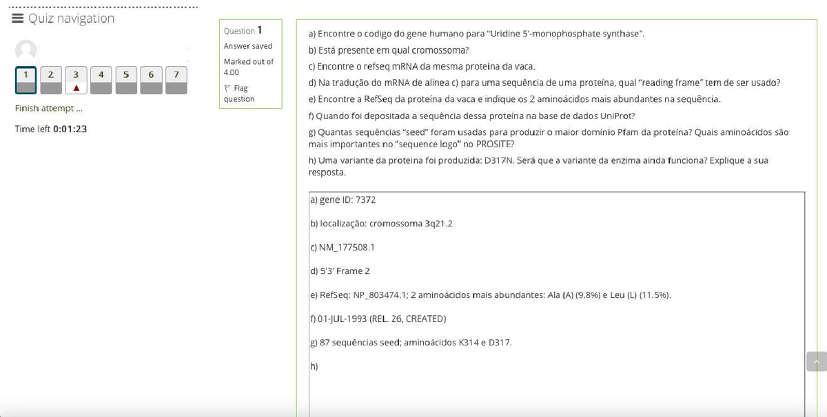 BEM-Teste-1-2021 - teste - Bioinformática e Estrutura Molecular - Studocu