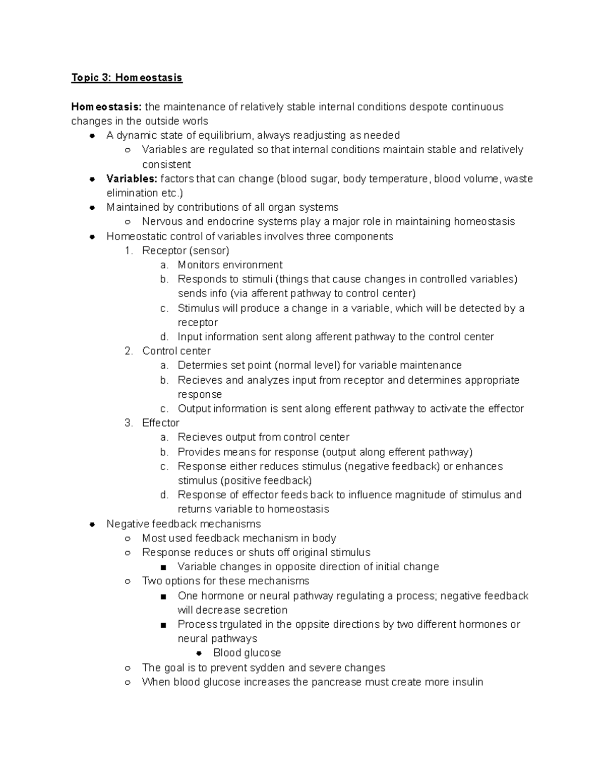 Topic 3 Homeostasis - lecture 3 with savory - Topic 3: Homeostasis ...