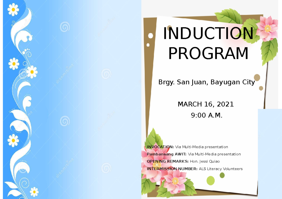 SAN JUAN Induction Program - INDUCTION PROGRAM Brgy. San Juan, Bayugan ...