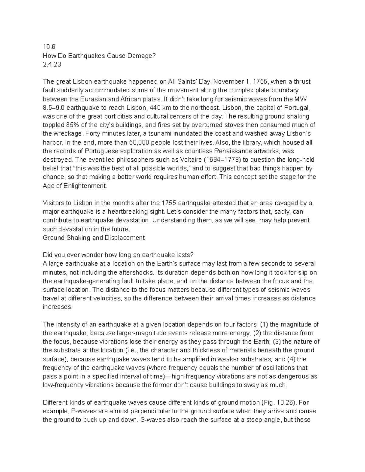 Chapter 10 - Prof Casale - 10. How Do Earthquakes Cause Damage? 2. The ...