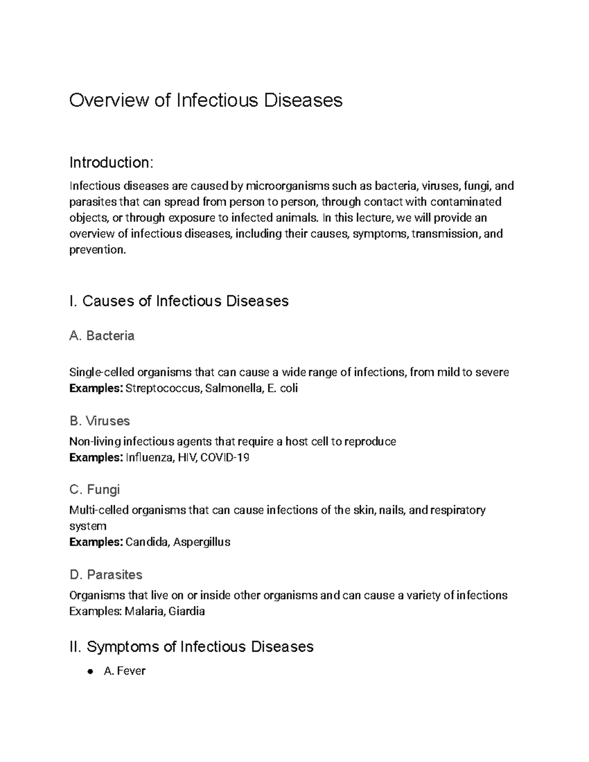 Personal and Community Health (HLE-1150) Lecture 16 - Overview of Infectious Diseases - Overview ...