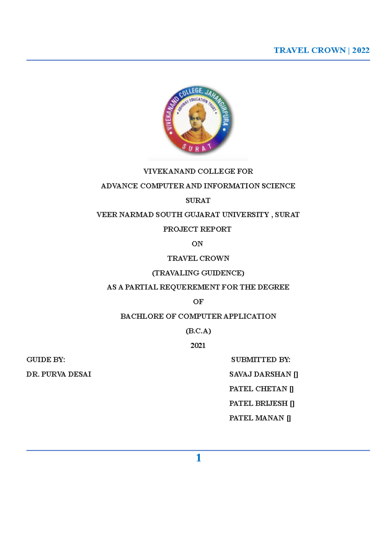 Travel crown app for tour guide project documentation - VIVEKANAND ...