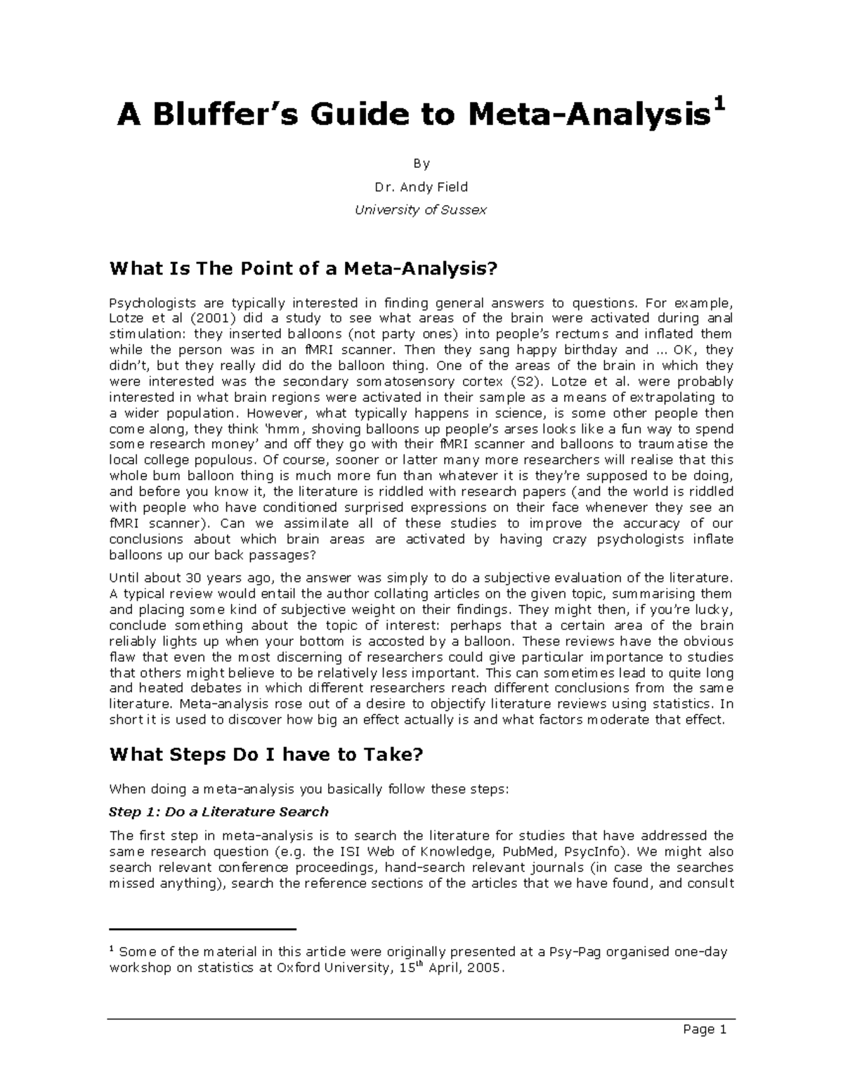 Bluffer's Guide Meta Analysis - A Bluffer’s Guide to Meta-Analysis 1 By ...