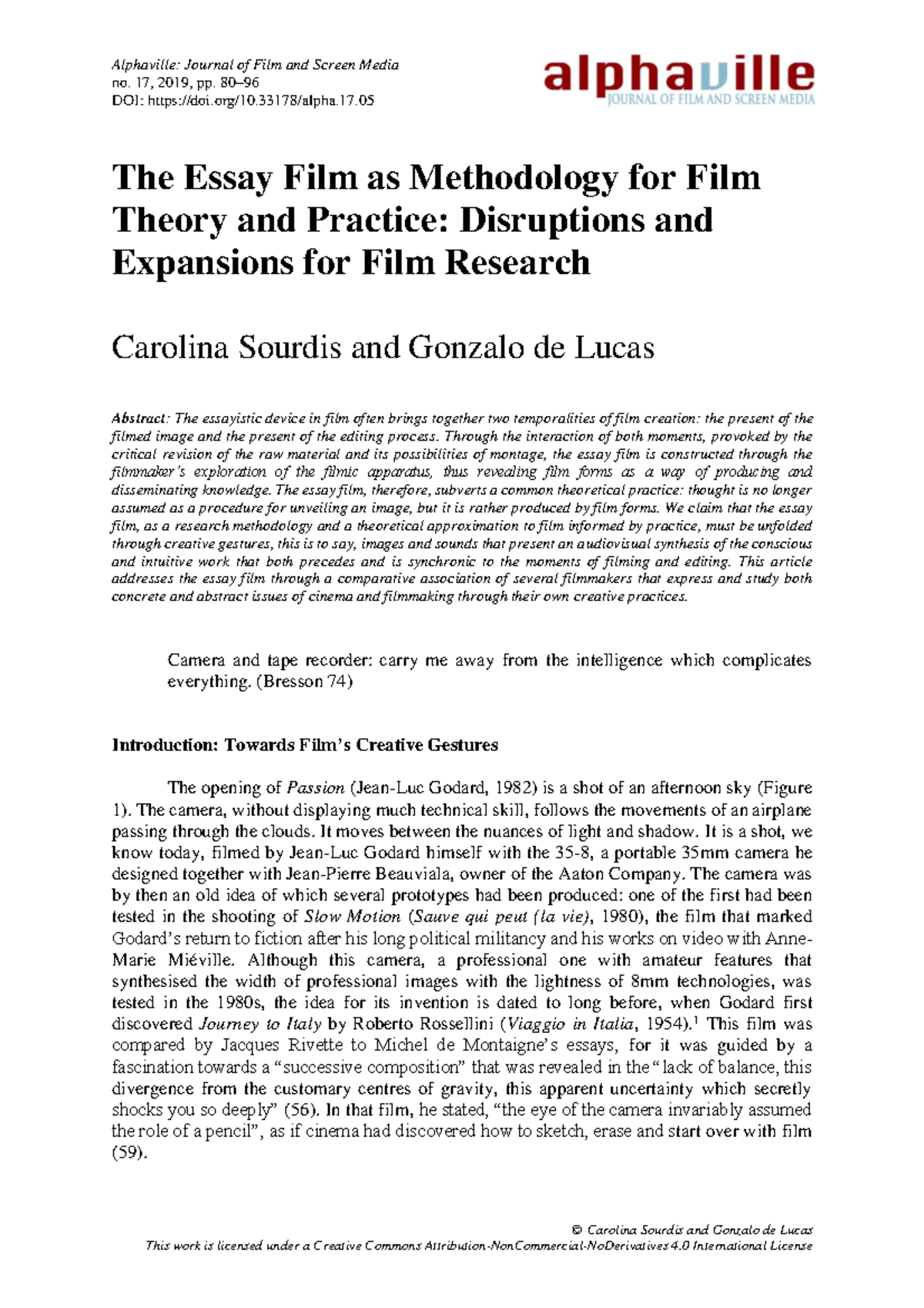 The essay film as methodology for film theory and - Alphaville: Journal ...