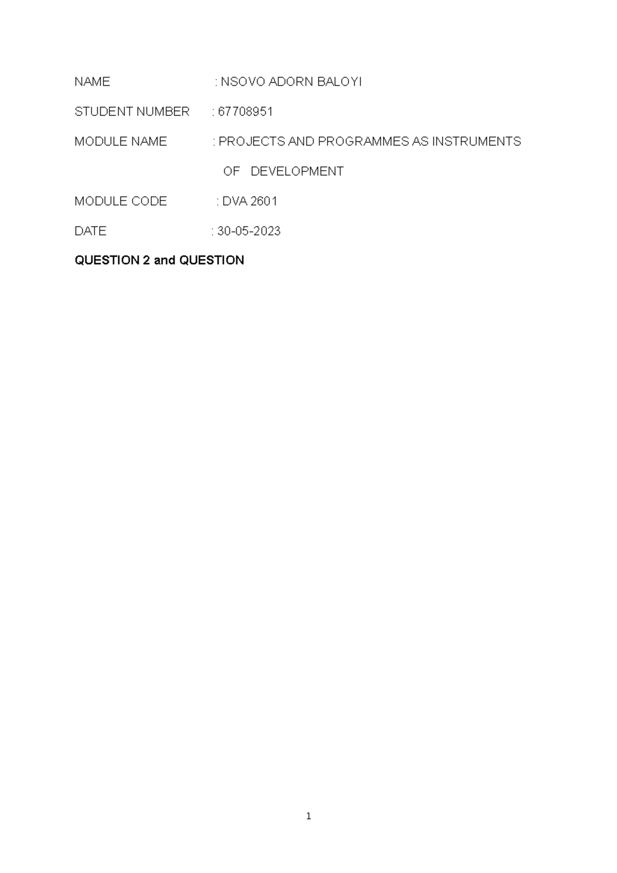 Adi SUMMARIESERR - NAME : NSOVO ADORN BALOYI STUDENT NUMBER : 67708951 ...