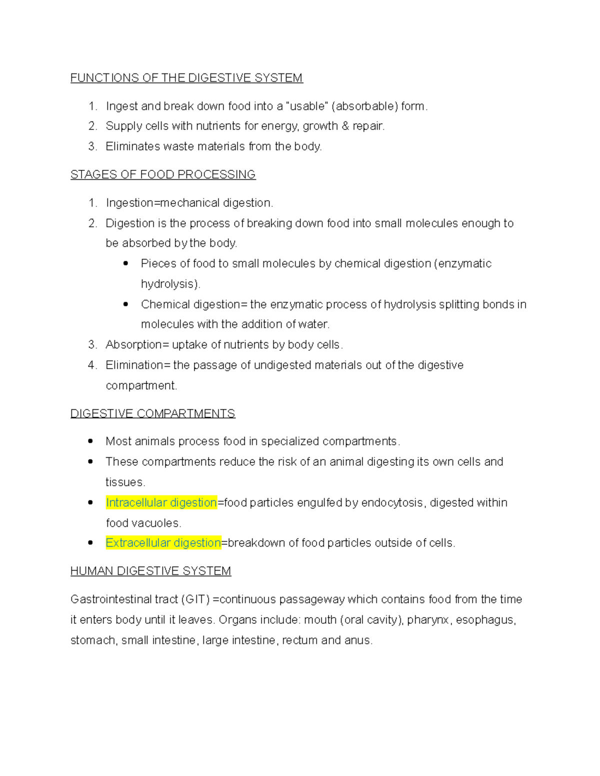 Functions OF THE Digestive System - FUNCTIONS OF THE DIGESTIVE SYSTEM ...
