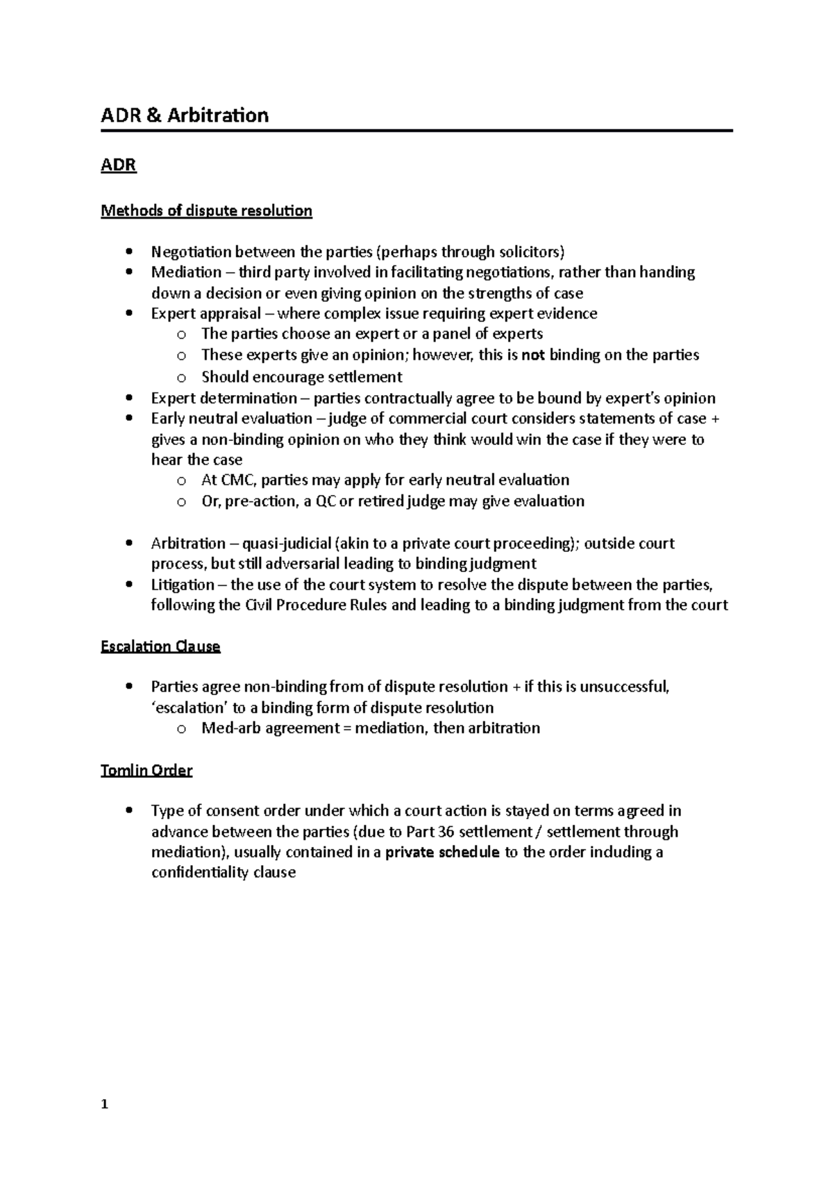 10 ADR - Civil Litigation - ADR & Arbitration ADR Methods of dispute ...