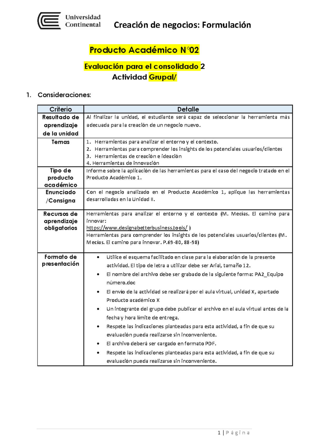 PA02 -creación negocios form -2023-20B - Producto Académico N° 02 ...