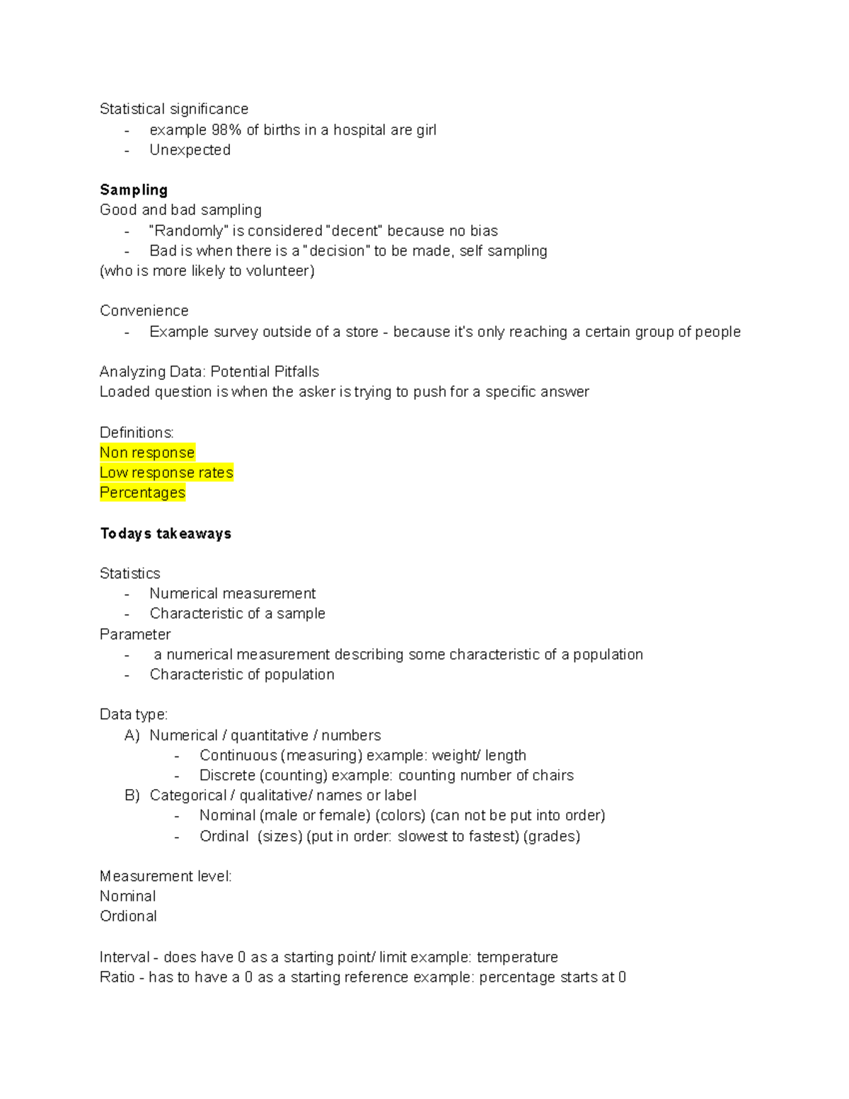 Biostat notes - Statistical significance - example 98% of births in a ...