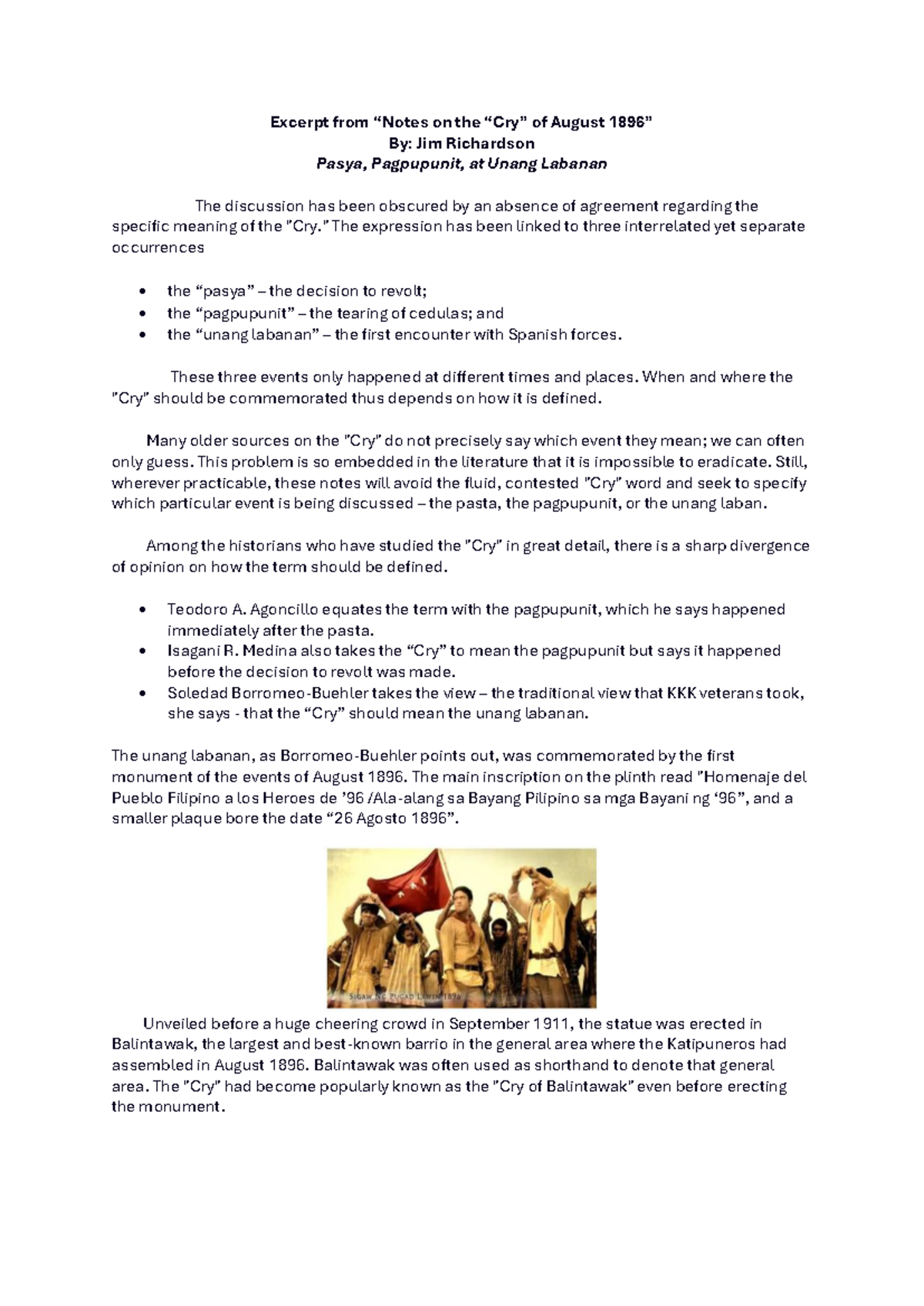 RPH r for Week 10 - Excerpt from “Notes on the “Cry” of August 1896” By ...